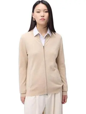 Gobi Cashmere Essential Cashmere Full-Zip Cardigan Beige