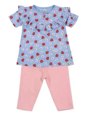 LILLY + SID Organic Cotton Strawberry Print Top And Legging Set - Multi