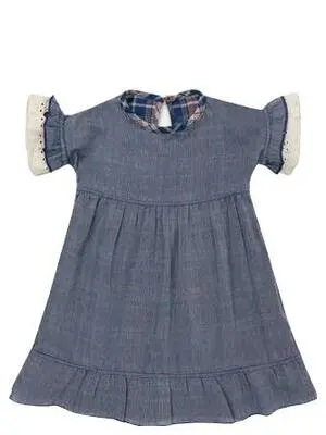 LILLY + SID Organic Cotton Check Print Reversible Dress - Navy