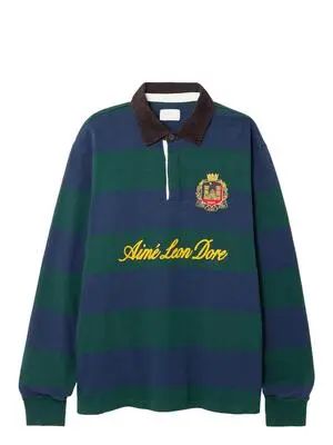 Aimé Leon Dore Script Embroidered Striped Corduroy-trimmed Cotton Rugby Shirt - Green