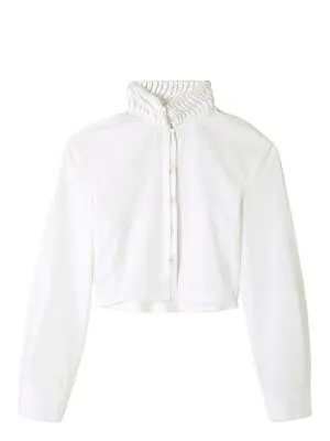 Alaïa Cropped Cotton-poplin Shirt With Folded Collar - White