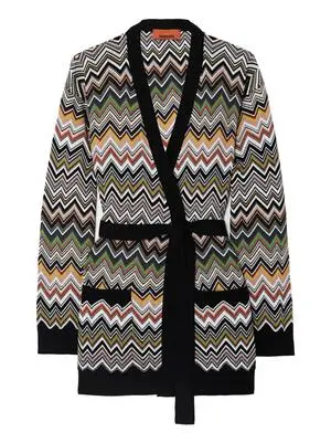 Missoni Belted Striped Jacquard-knit Cardigan - Black
