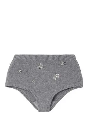 Simkhai Georgie Crystal-embellished Wool And Cashmere-blend Shorts - Gray