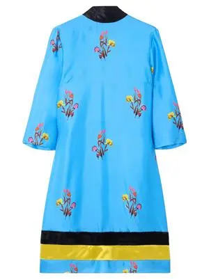 Marni Floral-print Silk-twill Mini Dress With Velvet Trim - Blue