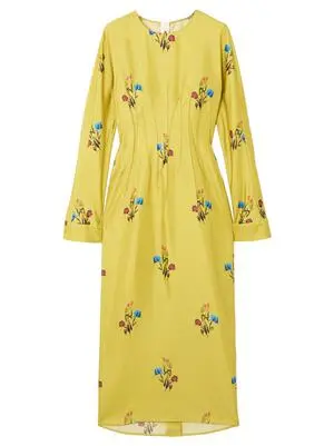 Marni Floral-print Silk-twill Midi Dress - Yellow