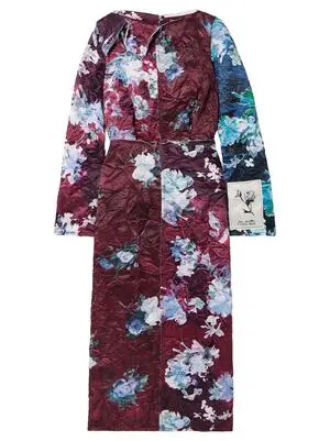 Erdem Floral-print Crinkled-satin Midi Dress - Burgundy