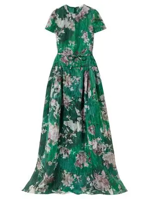 Erdem Belted Floral-print Organza Gown - Green