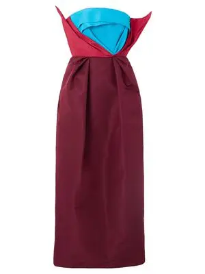Christopher John Rogers Strapless Color-block Gown - Burgundy