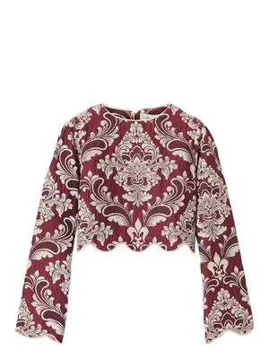Farm Rio Cropped Cotton-blend Jacquard Top - Burgundy