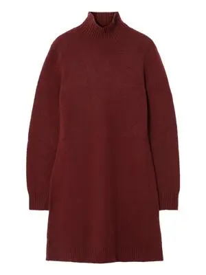 Max Mara Edison Brushed Cashmere-blend Turtleneck Mini Dress - Red