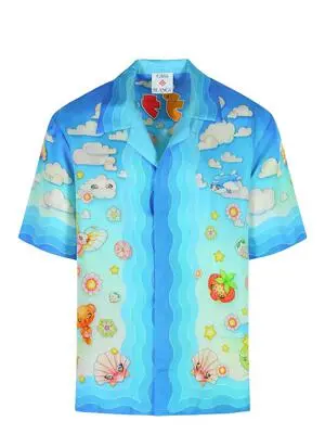Casablanca Kawaii-motif Silk Shirt Blue