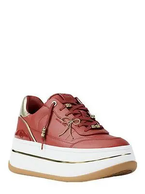 Michael Kors Hayes Embellished Leather Platform Sneakers Red