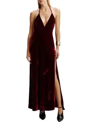 Bardot Yve Velvet Halter Dress - Burgundy