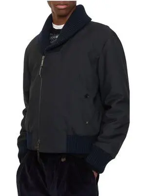 Burberry Wool Blend Bomber Jacket - Navy