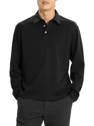Theory City Relaxed Long Sleeve Cotton Polo - Black - 001