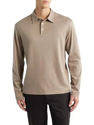 Theory City Relaxed Long Sleeve Cotton Polo - Feather