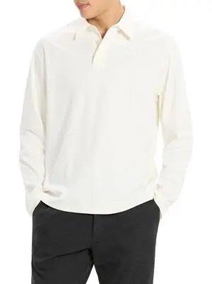Theory City Relaxed Long Sleeve Cotton Polo - White - 100