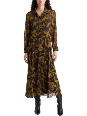 Nordstrom Floral Print Long Sleeve Shirt Dress - Black Multi Quynh Bloom