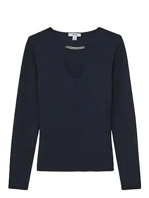 REISS Chain-embellished Stretch-knit Top - Navy