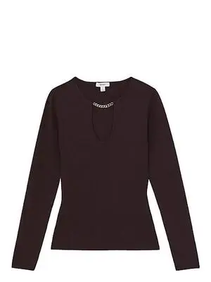 REISS Chain-embellished Stretch-knit Top - Plum