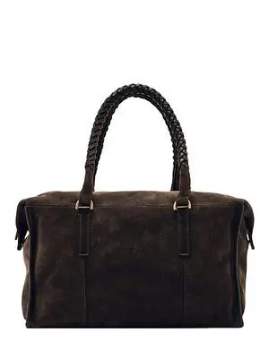 REISS Edie Suede Bowling Bag - Chocolate