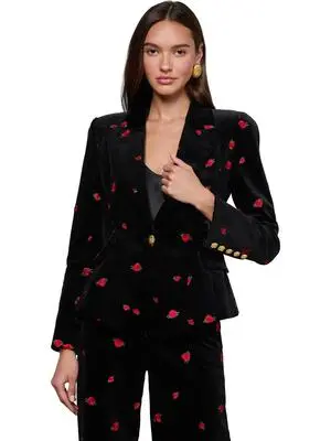 L'Agence Kaisley Velvet Blazer - Black/red Rose Embroidery