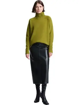 A.L.C. Marta Glossy Leather Midi Skirt Dark Green