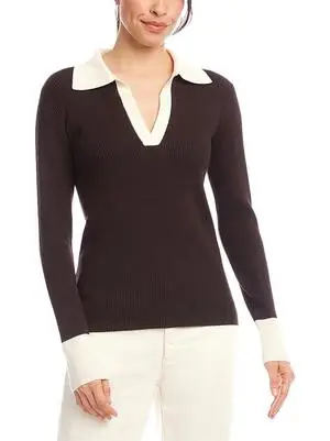 Karen Kane Collared Ribbed Sweater - Chocolate