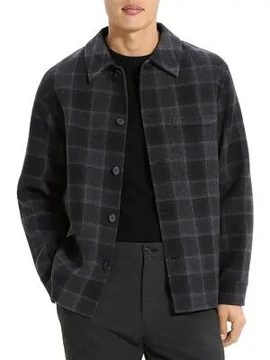 Theory Wool & Cashmere Check Overshirt - Dark Charcoal Melange