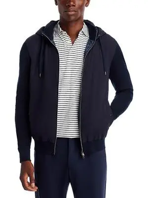 Herno Stockinette Cotton & Travel Nylon Stretch Hooded Cardigan - Blue Navy