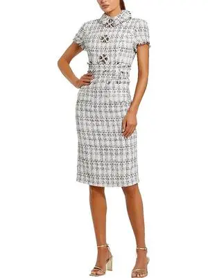 Mac Duggal Fitted Boucle Button-up Midi Dress - Ivory