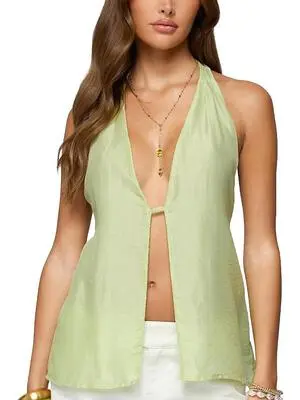 EDIKTED Silky Look Split Front Halter Top - Sage