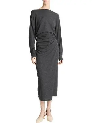 Vince Draped Midi Skirt - Dark Heather Grey