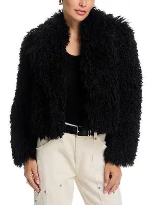 L'Agence Aura Crop Faux Fur Coat - Black