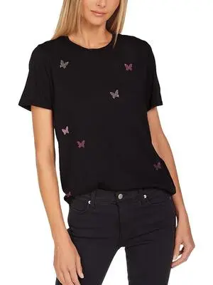 Lauren Moshi Croft Crystal Butterflies Tee - Black