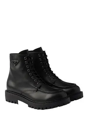 Prada Laced Leather Booties - Black