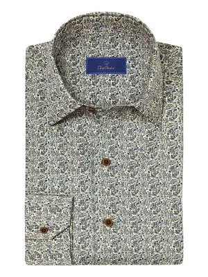 David Donahue Printed Sport Shirt - Sage/ Blue