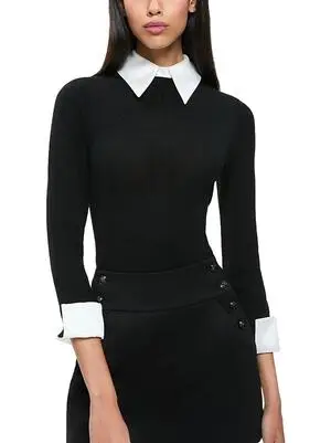 Alice + Olivia Porla Collared Sweater Black