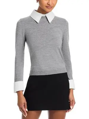 Alice + Olivia Porla Collared Sweater Medium Heather Grey
