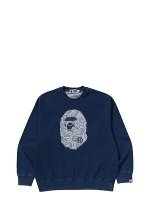 A BATHING APE Cloud Camo Ape Head Relaxed Fit Crewneck Sweatshirt - Navy Blue