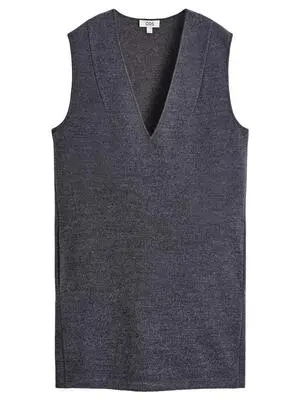 Cos Boiled Wool V-Neck Mini Dress Dark Grey