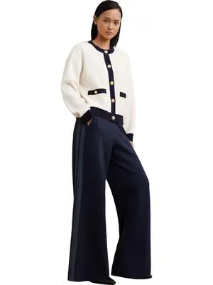 REISS Samson Knitted Wide-leg Trousers - Navy
