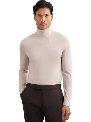 REISS Merino Wool Roll-neck Jumper - Beige