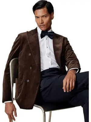 REISS Royale Double-breasted Velvet Blazer Tailored-fit - Chocolate Brown