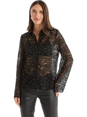 THE NOLI SHOP Jena Lace Button-up Shirt - Black