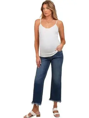 PINKBLUSH Fringe Hem Maternity Cropped Jeans - Blue
