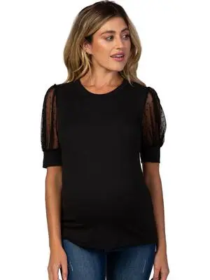 PINKBLUSH Mesh Sleeve Maternity Top - Black