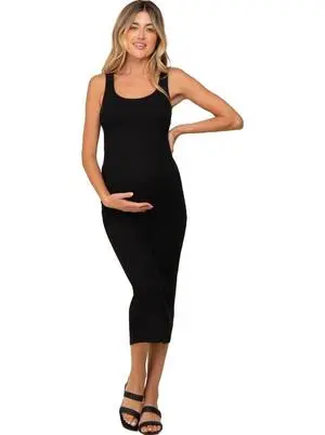 PINKBLUSH Ribbed Basic Maxi Dress - Black