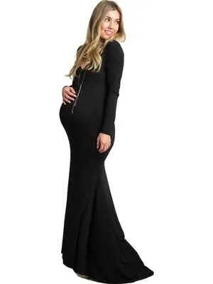 PINKBLUSH Long Sleeve Maternity Gown - Black
