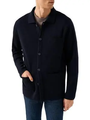 Eton Merino Wool Milano Knit Overshirt - Navy